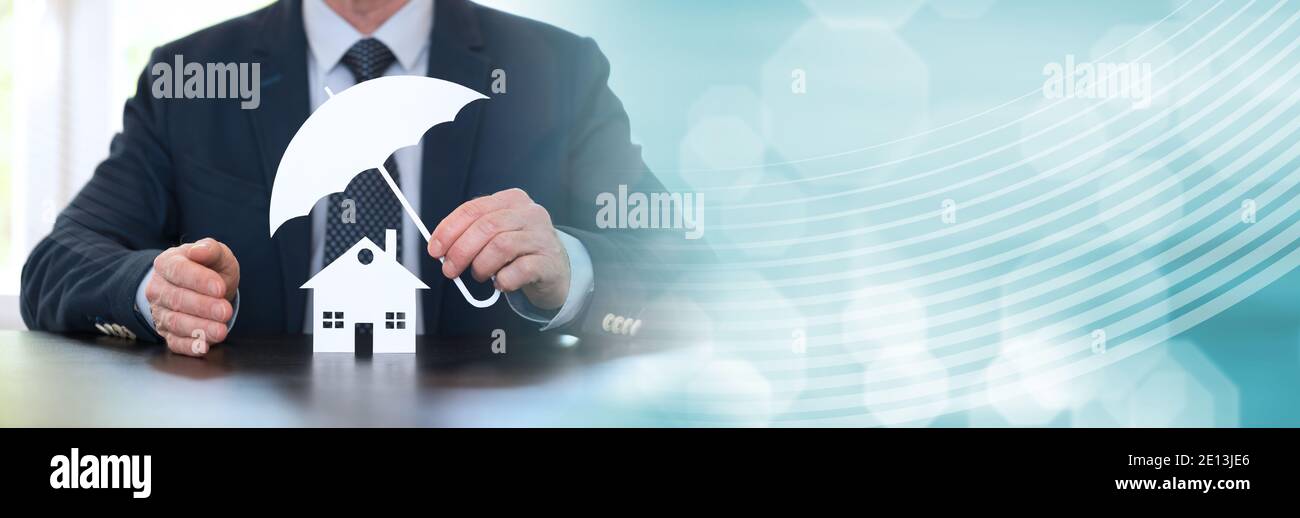 Symbol of home coverage by a general agent. panoramic banner Stock ...