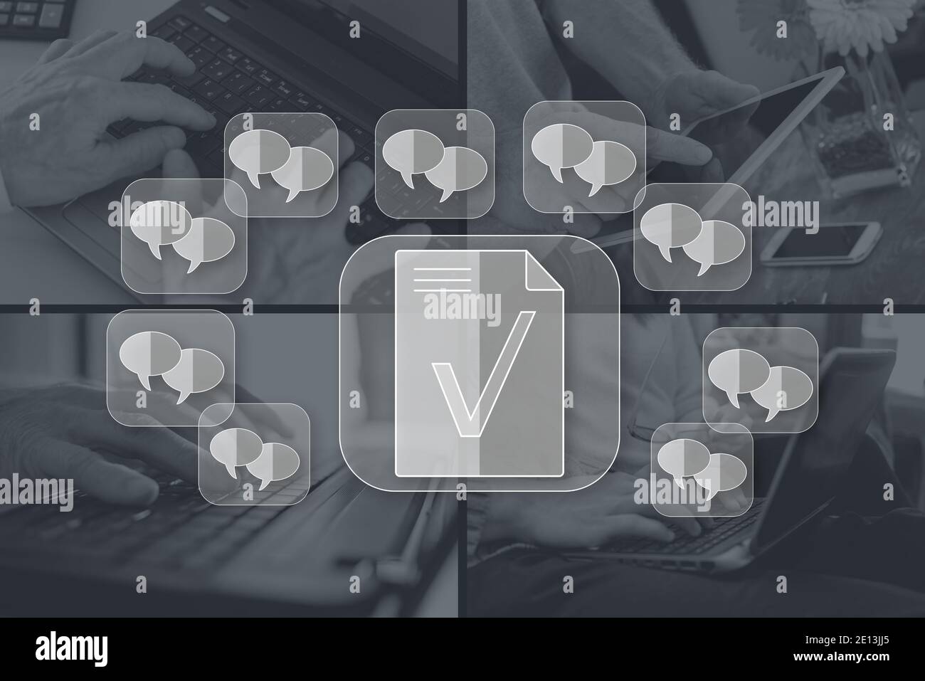 Message content control concept illustrated by pictures on background ...