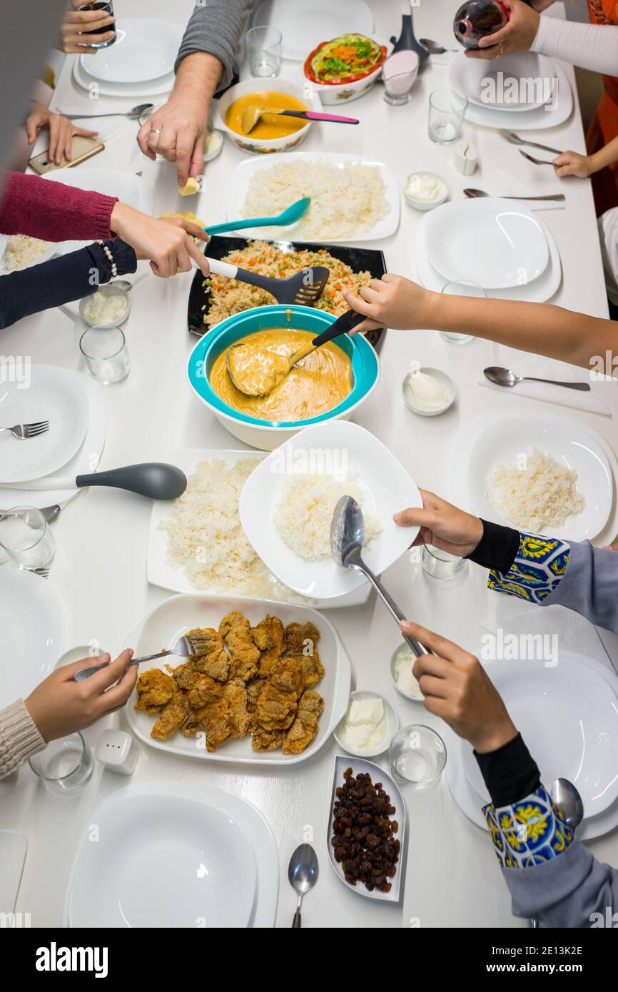 Top view of friends having lunch Stock Photo - Alamy