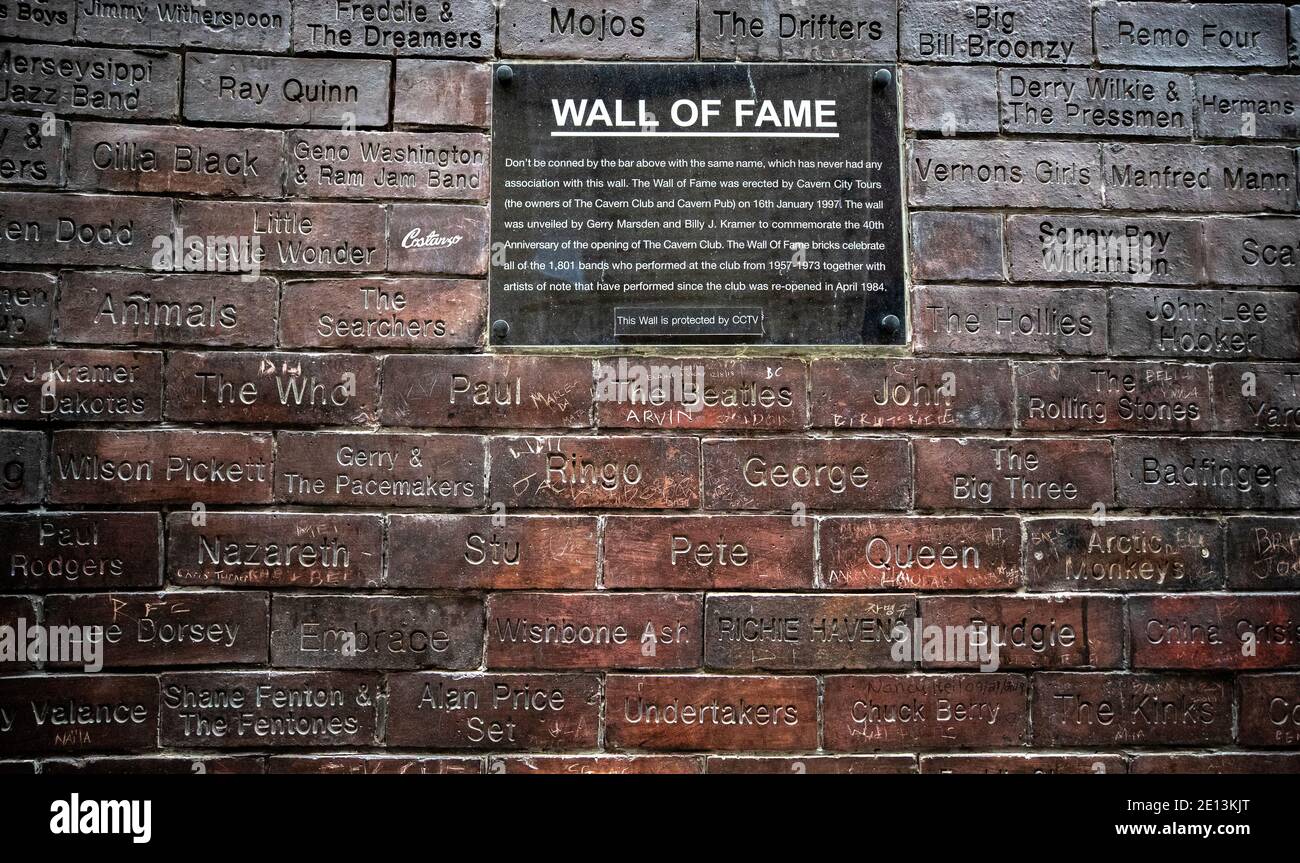 A brick with the name of Gerry and the Pacemakers sits in the wall of ...