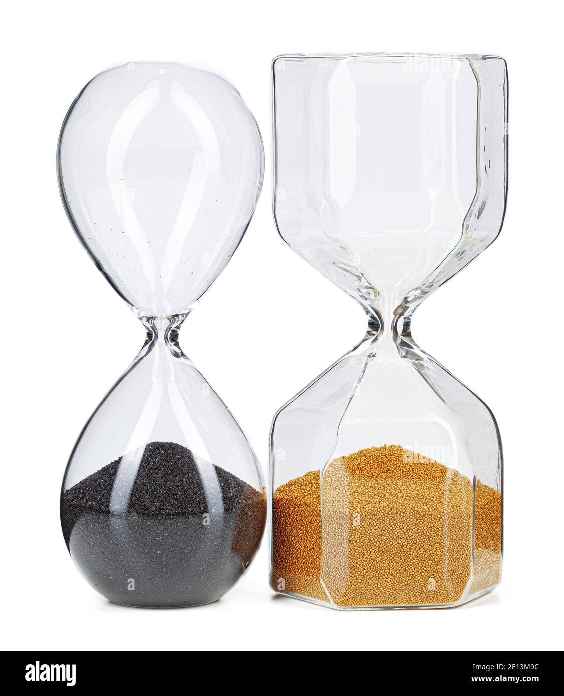 Two hourglass isolated on white background front view Stock Photo - Alamy