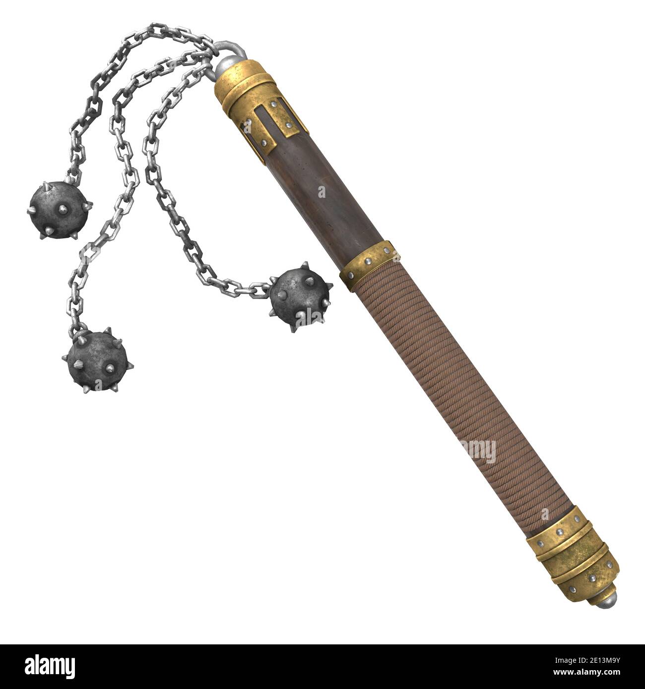 flail on a stick with metal balls, on an isolated white background. 3d ...