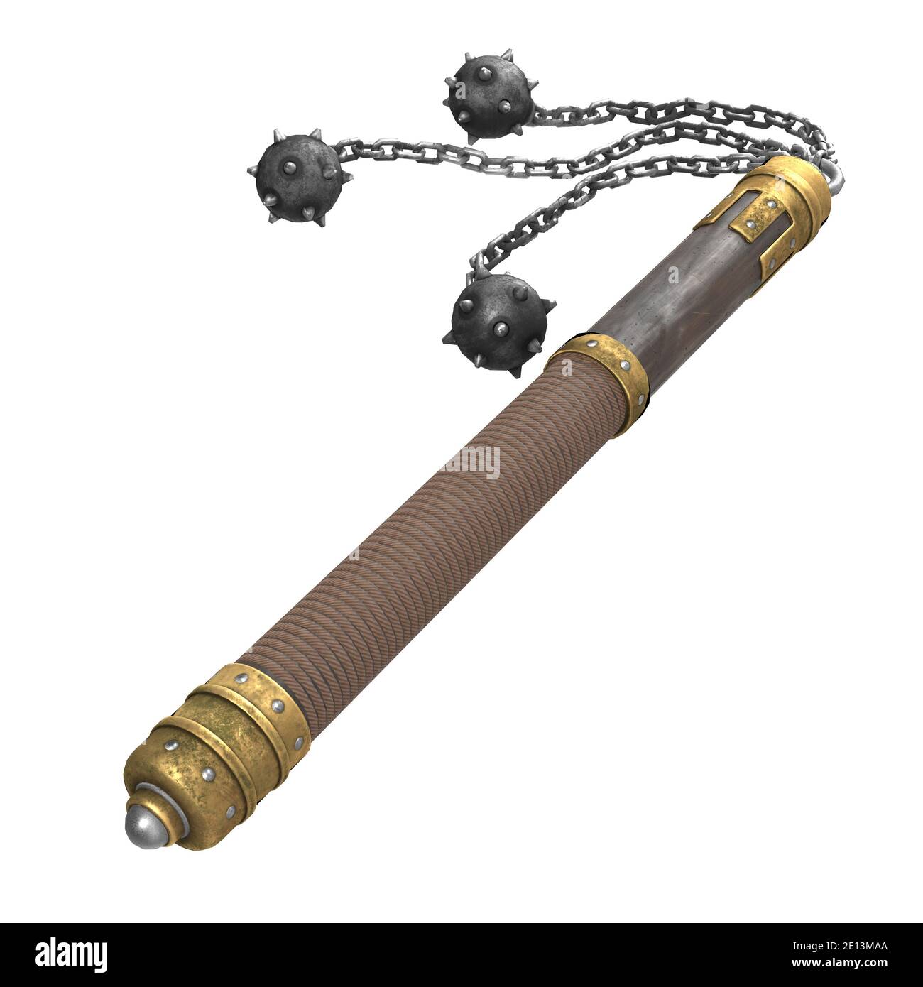 flail on a stick with metal balls, on an isolated white background. 3d ...