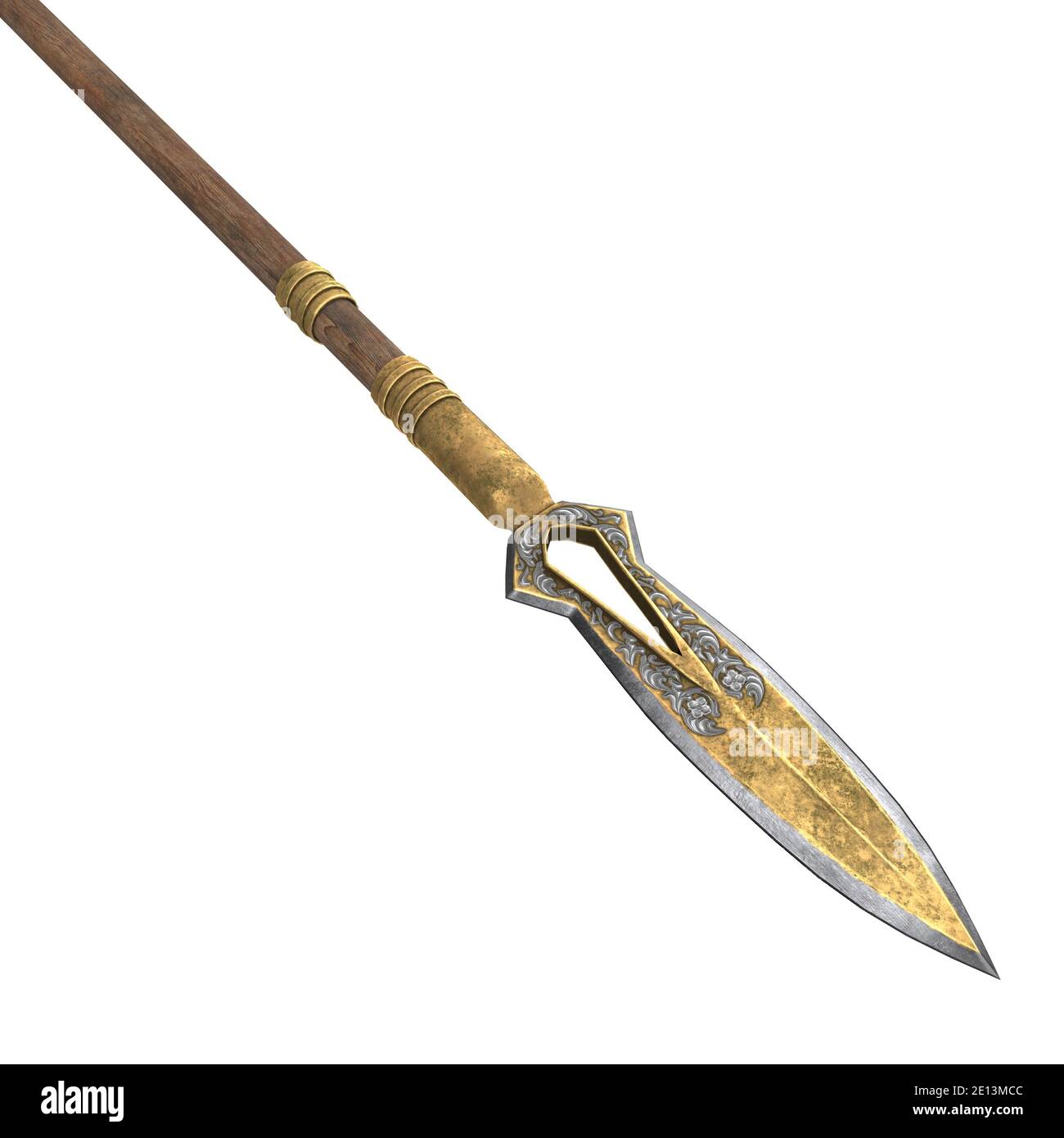 long spear, weapon, on an isolated white background. 3d illustration ...