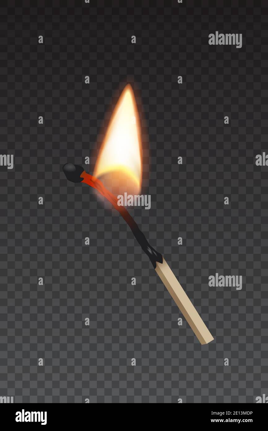 Lit match stick burning with fire flame. Wooden match, hot and glowing ...