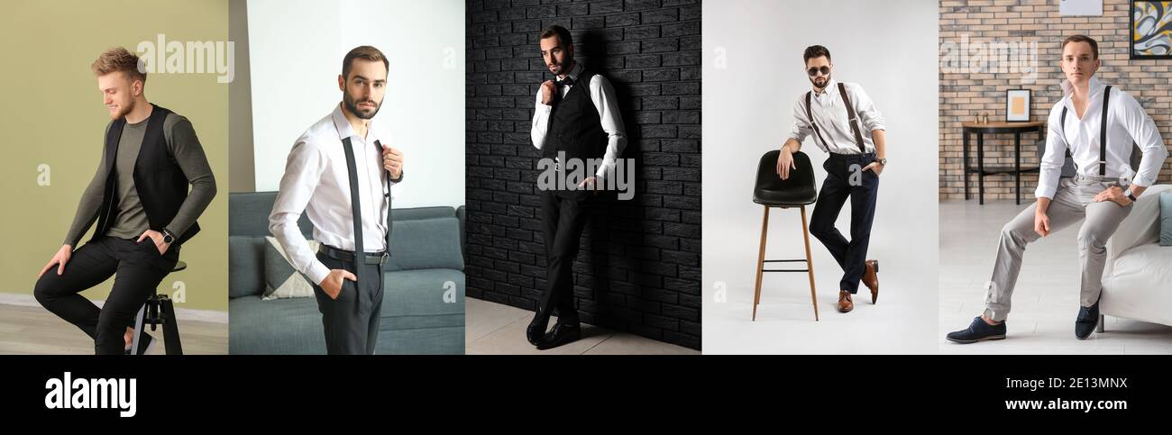 Collage of photos with fashionable young men. Concept of stylist Stock ...