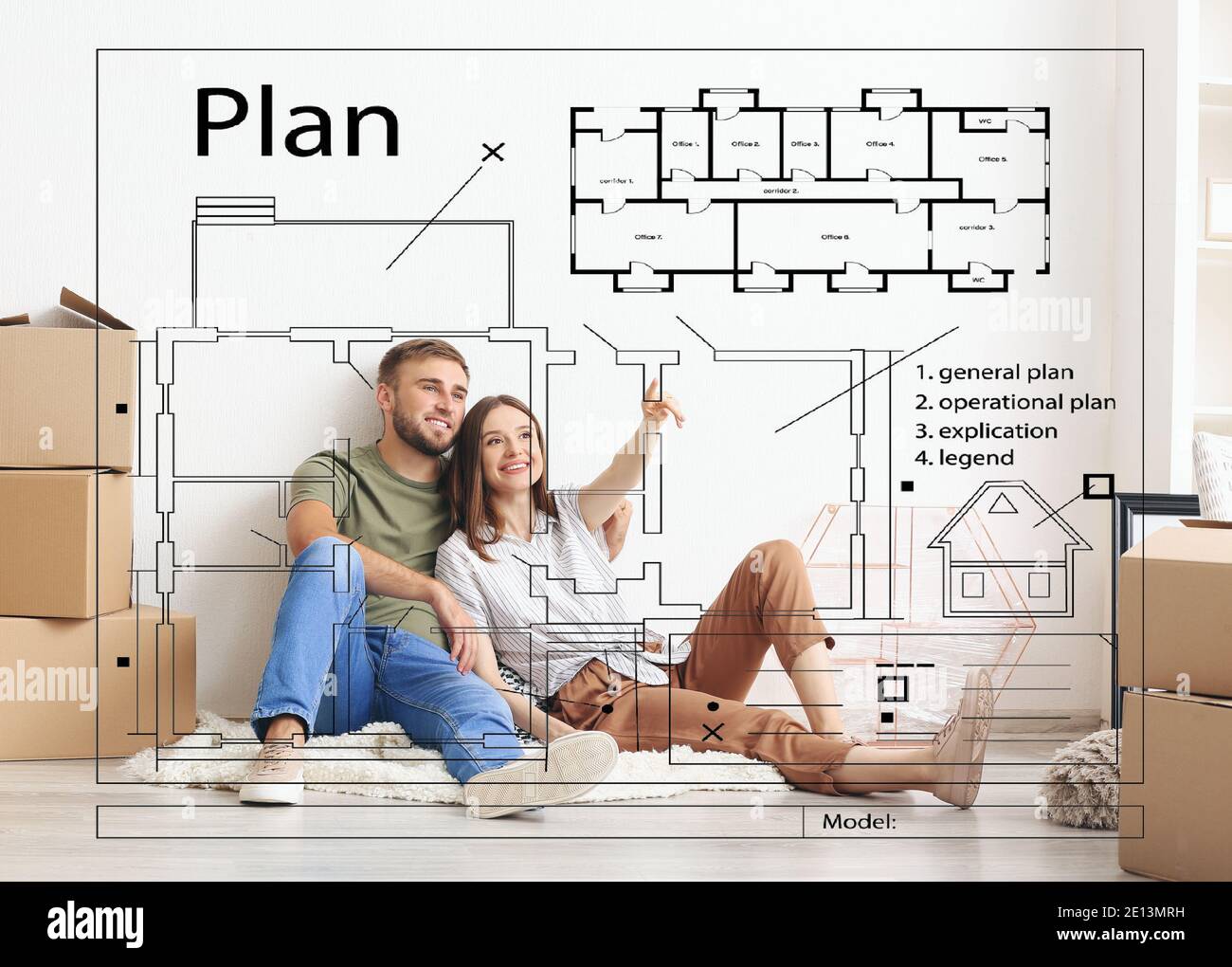 Happy couple planning design of their new house Stock Photo - Alamy