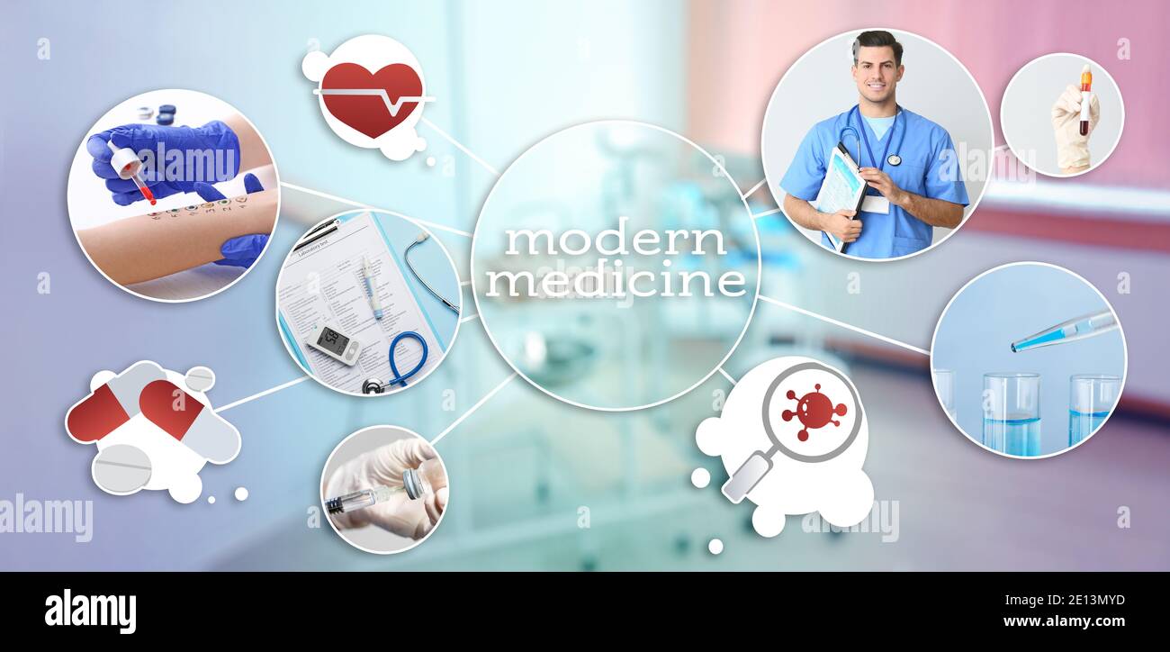 Collage of different medical services. Innovative technologies in ...