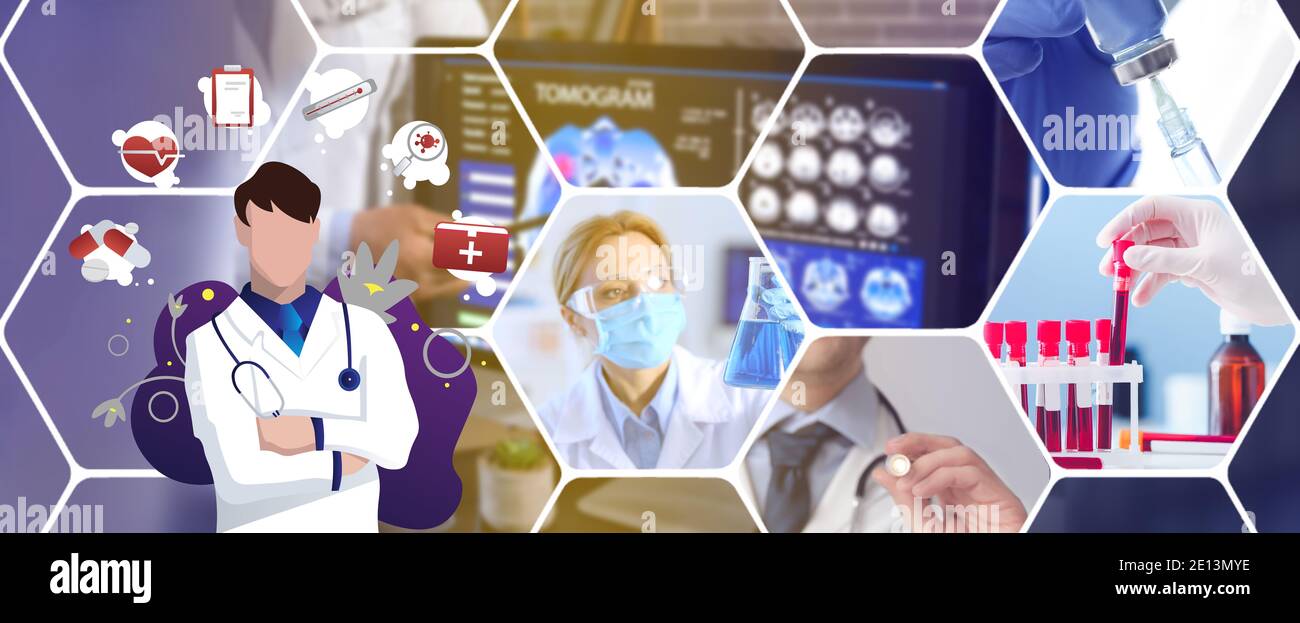 Collage of different medical services. Innovative technologies in ...