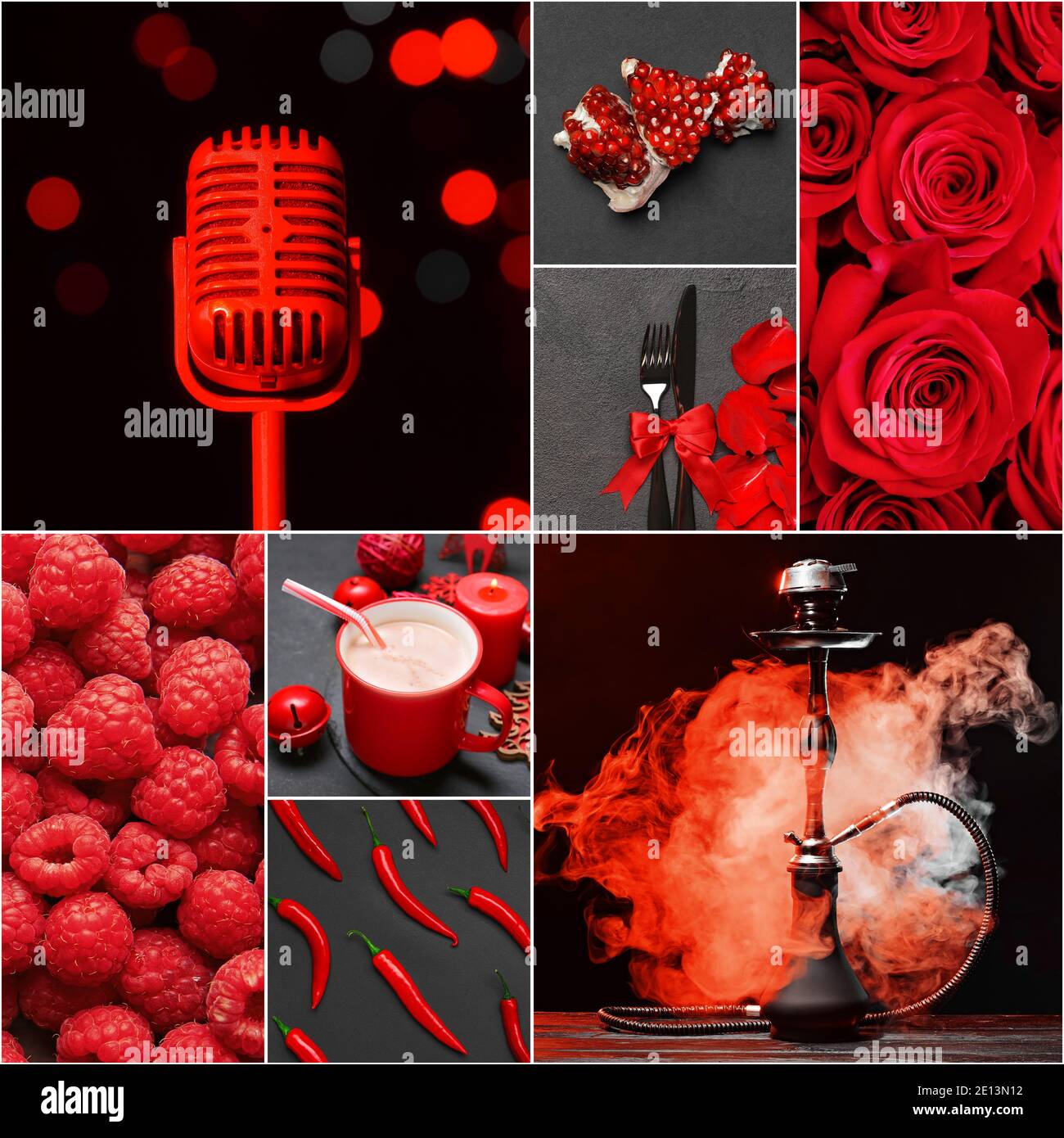 Collage of photos in red colors on dark background Stock Photo - Alamy
