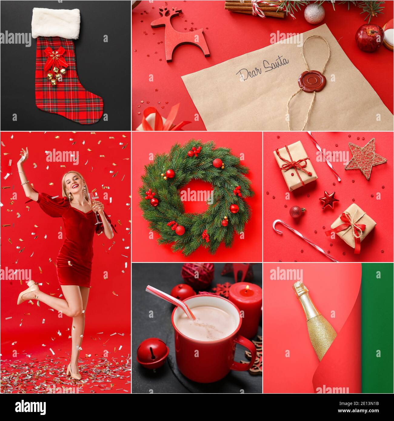 Beautiful New Year collage in red colors Stock Photo - Alamy