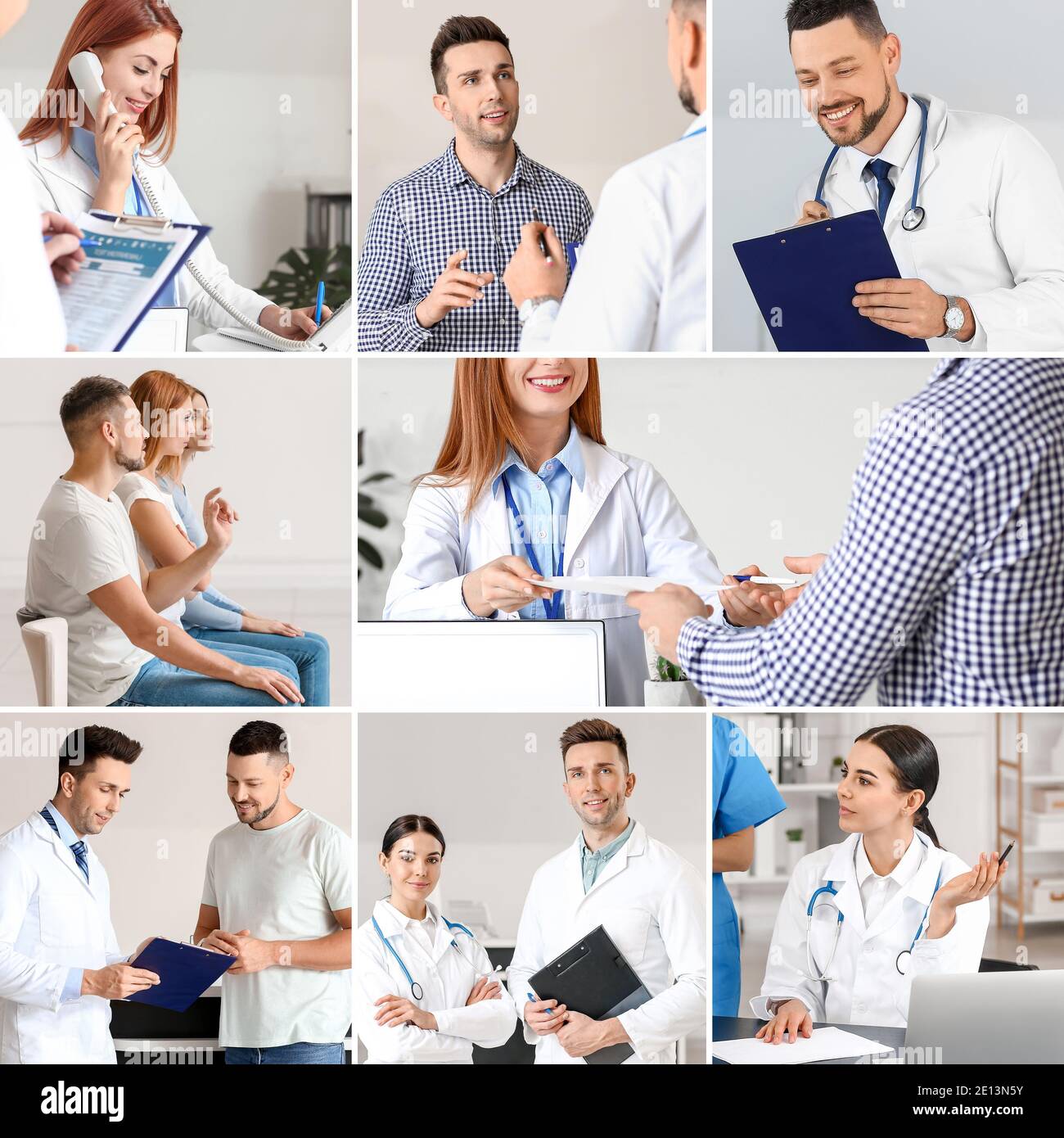 Collage of photos with doctors and patients in modern clinic Stock ...