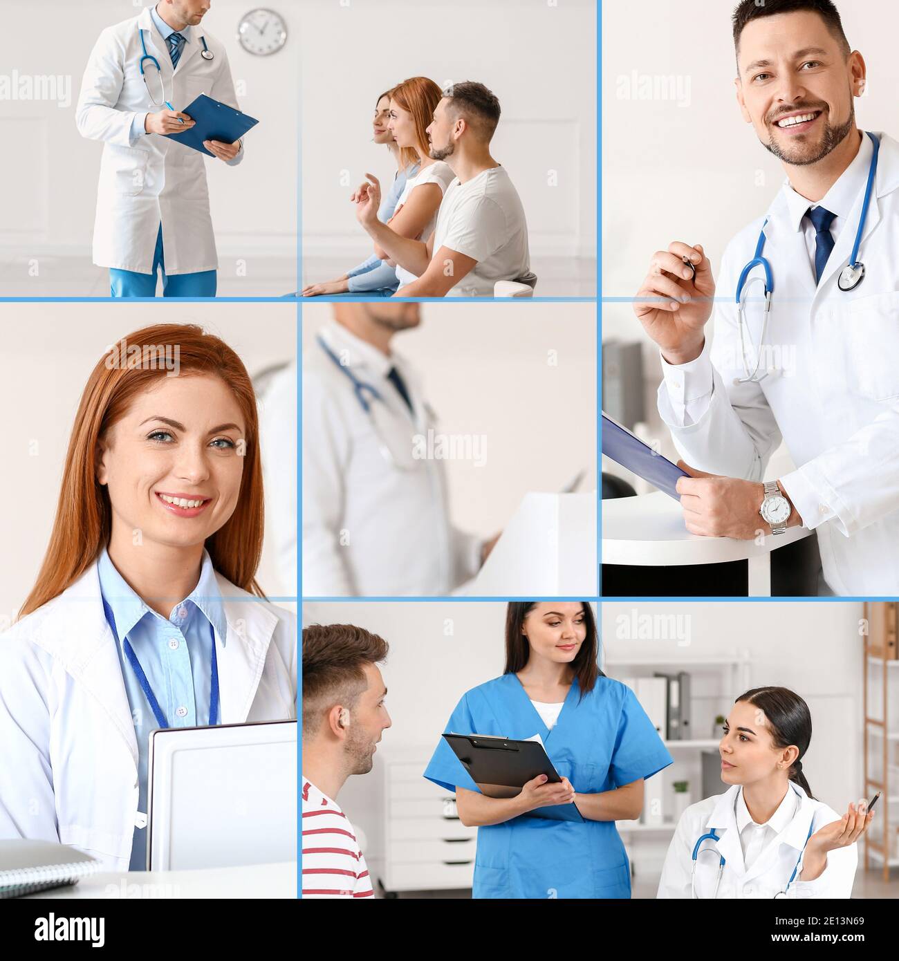 Collage of photos with doctors and patients in modern clinic Stock ...