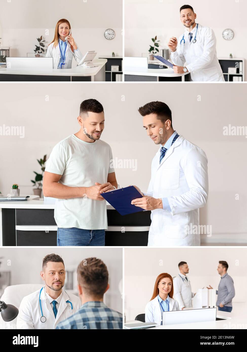 Collage of photos with doctors and patients in modern clinic Stock ...