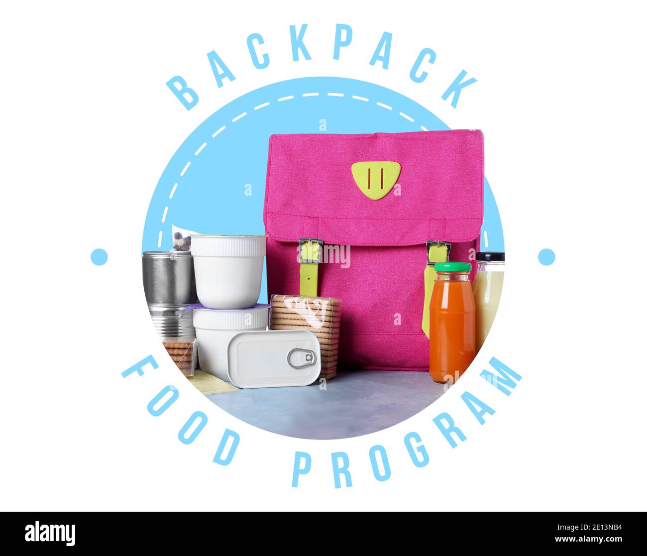 Schoolbag with different products on white background. Concept of ...