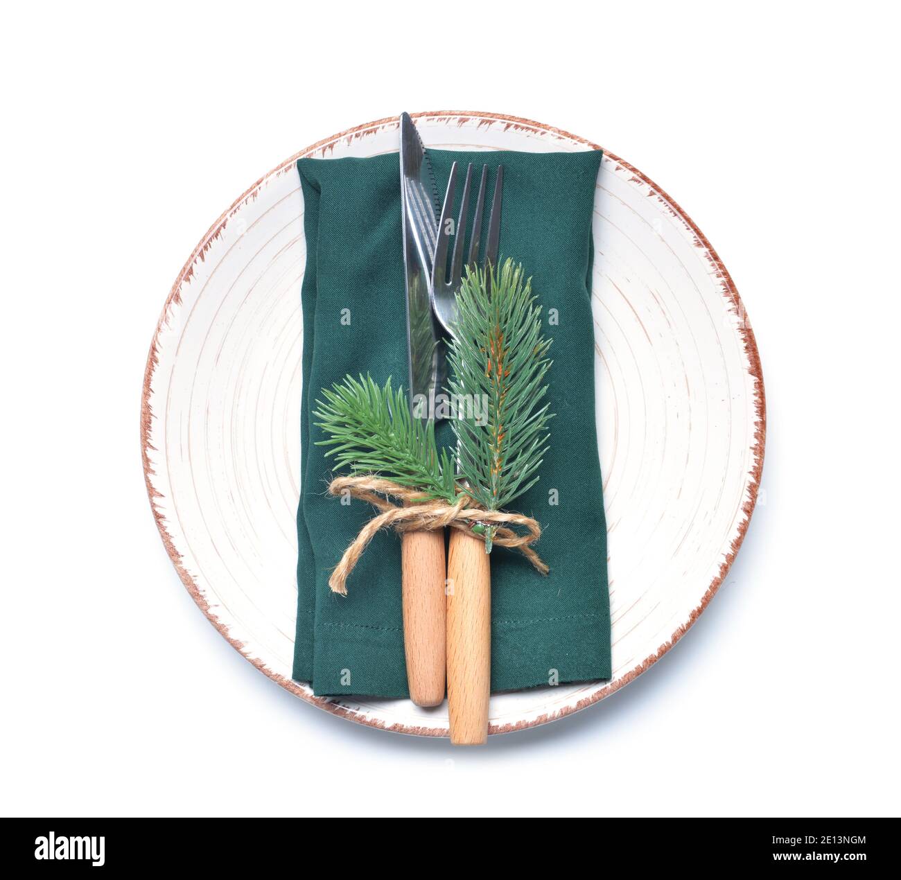 Beautiful table setting on white background Stock Photo - Alamy