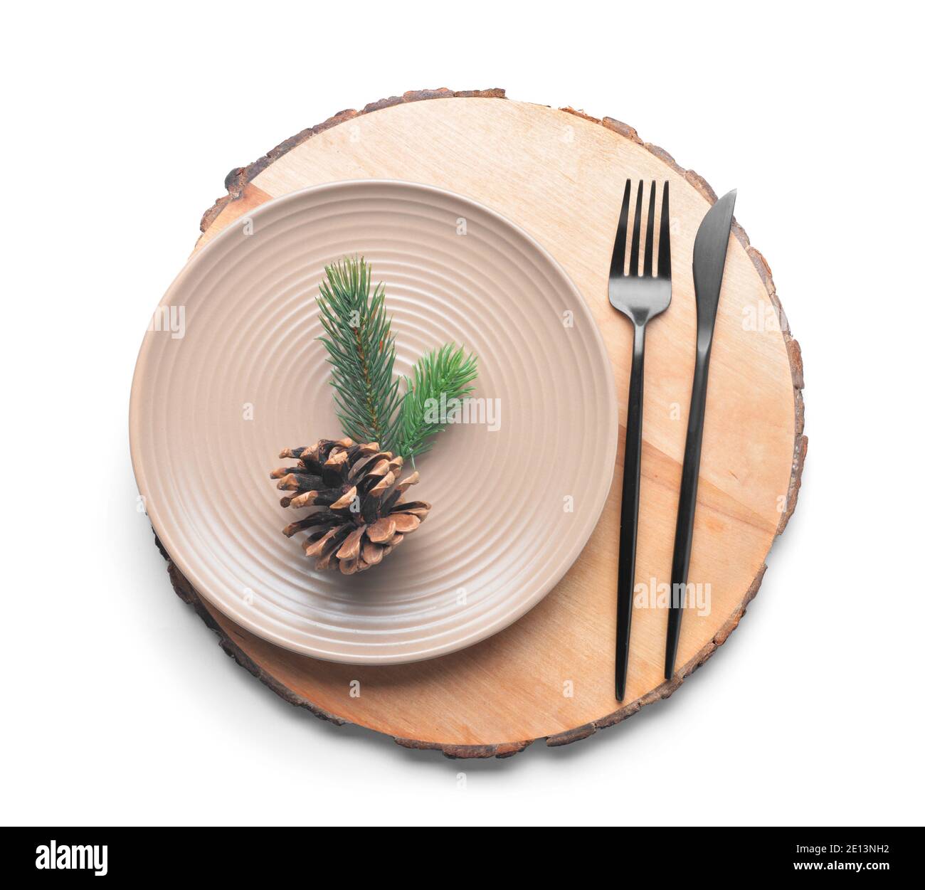 Beautiful table setting on white background Stock Photo - Alamy