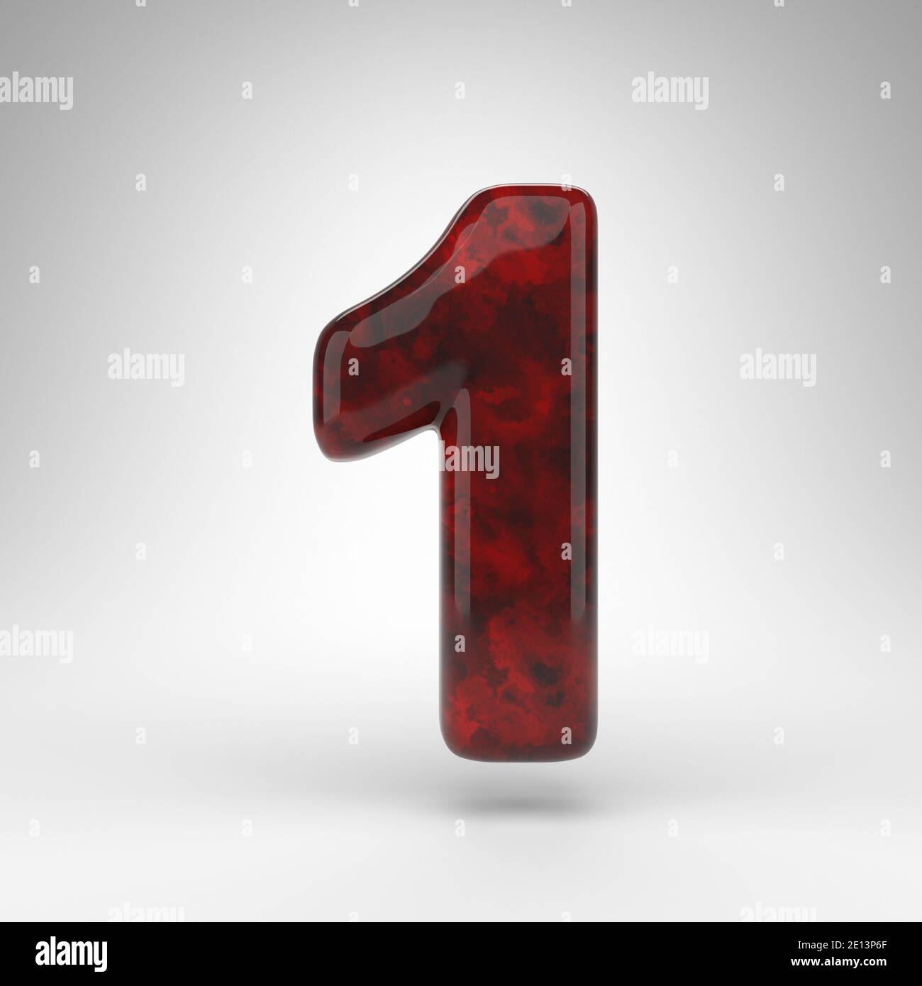 Number 1 on white background. Red amber 3D rendered number with glossy ...