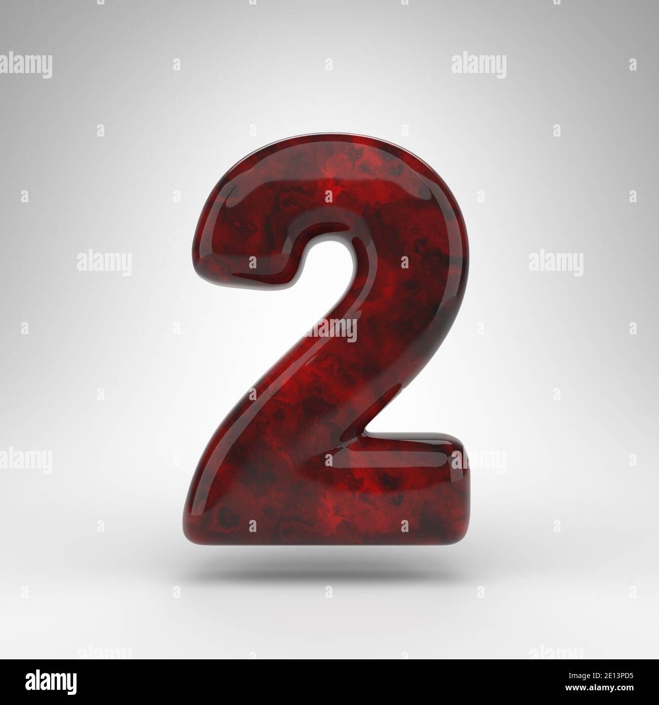 Number 2 on white background. Red amber 3D rendered number with glossy ...