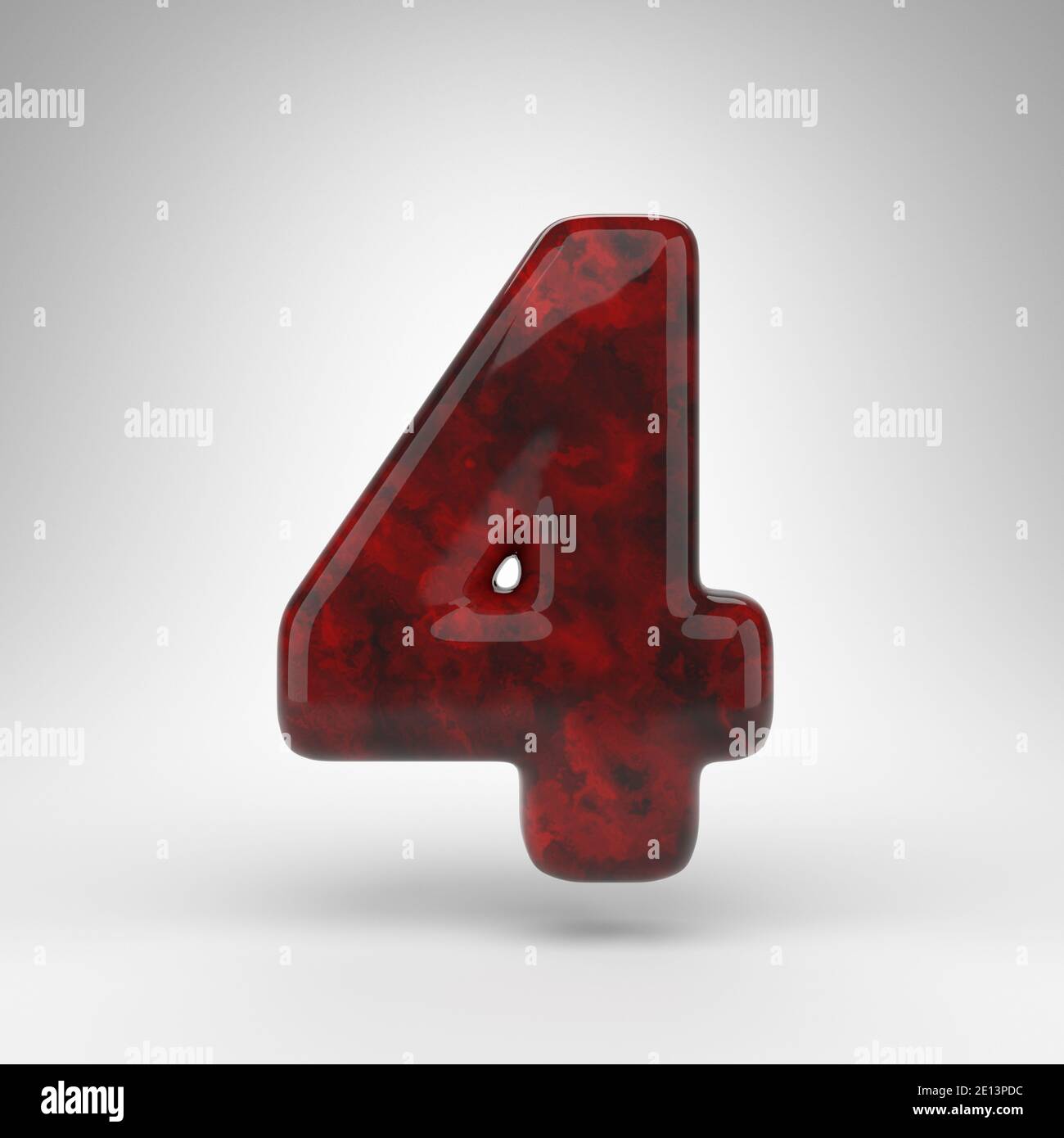Number 4 on white background. Red amber 3D rendered number with glossy ...