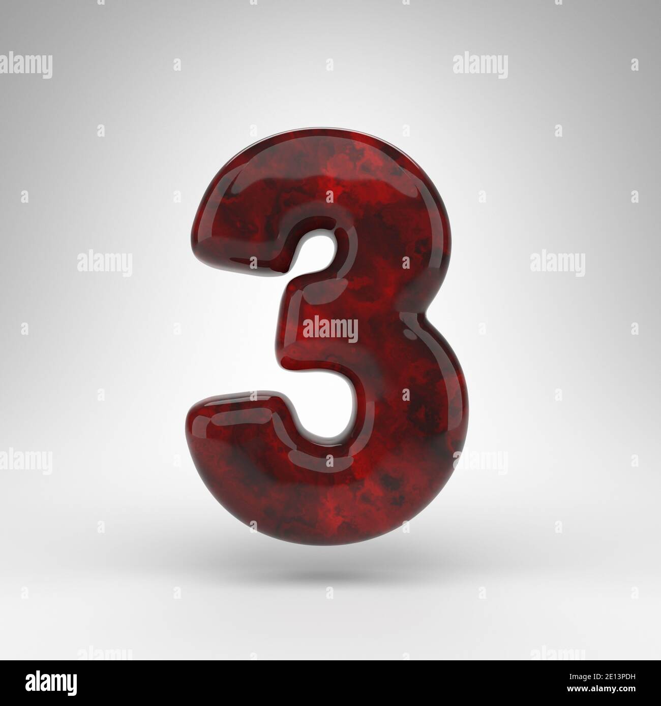 Number 3 on white background. Red amber 3D rendered number with glossy ...