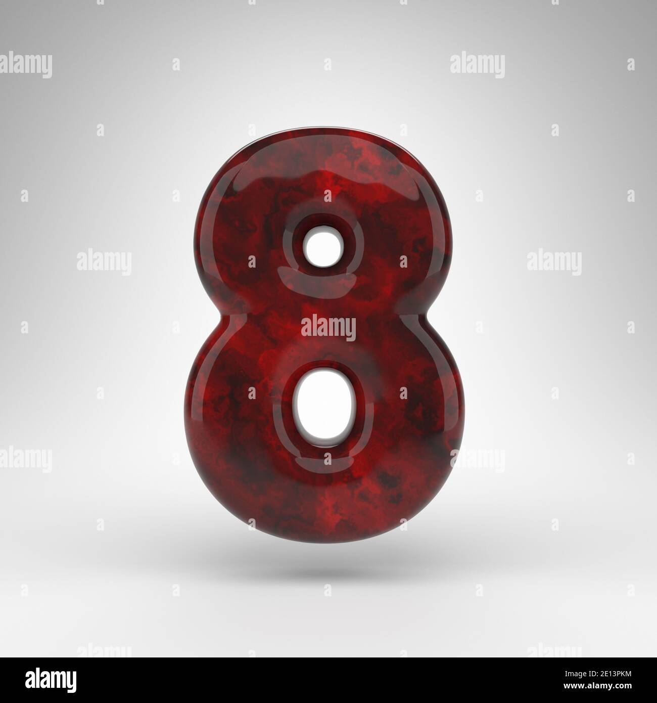 Number 8 on white background. Red amber 3D rendered number with glossy ...