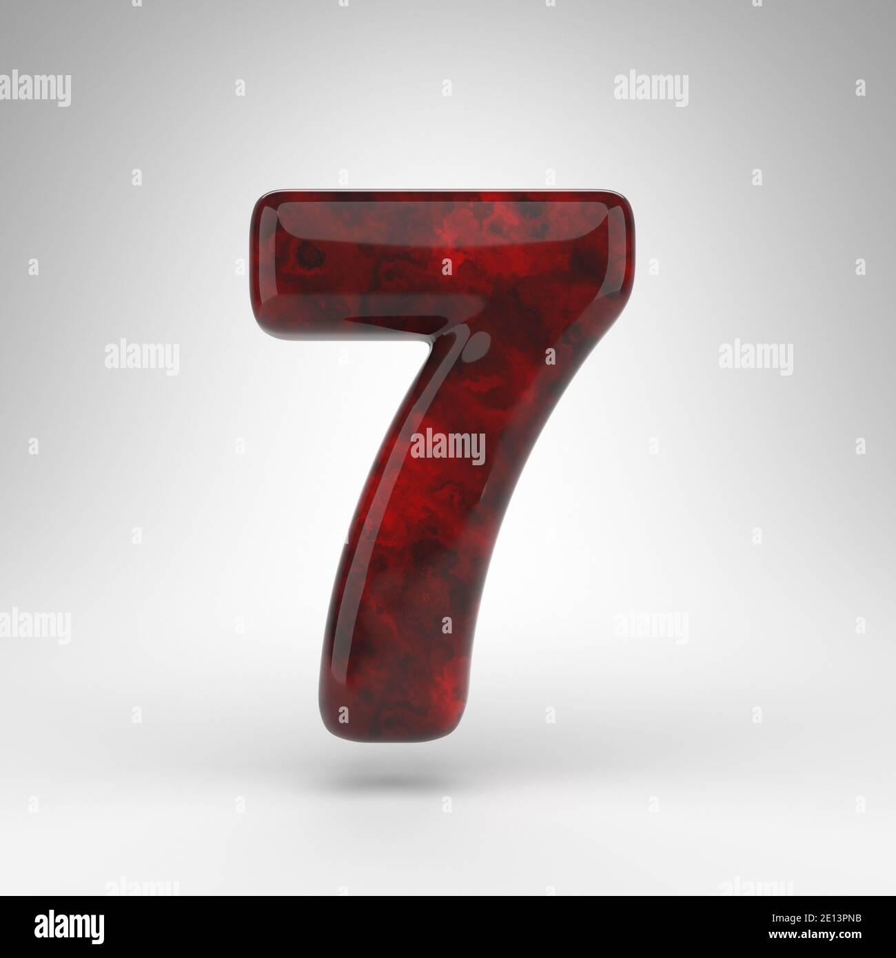 Number 7 on white background. Red amber 3D rendered number with glossy ...