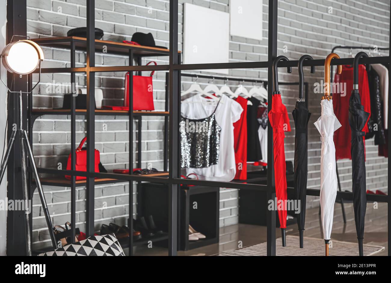 Stylish interior of modern wardrobe, closeup Stock Photo - Alamy