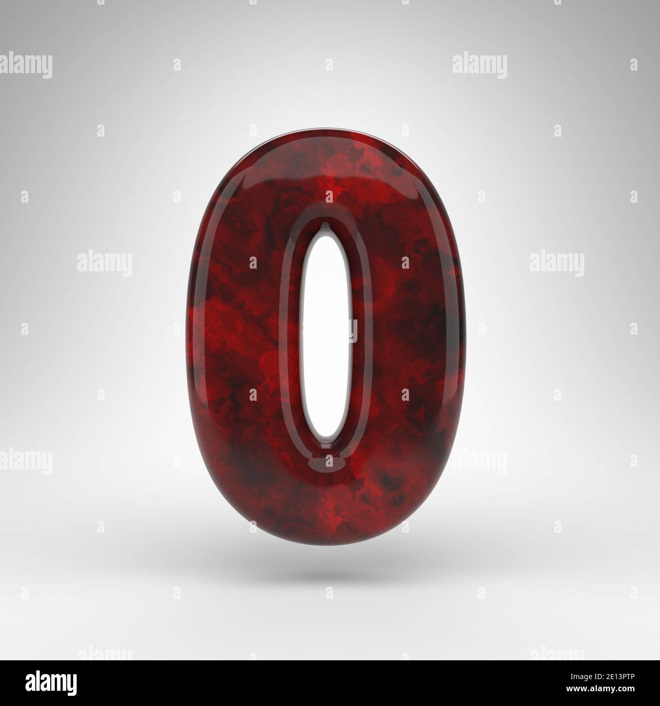 Number 0 on white background. Red amber 3D rendered number with glossy ...