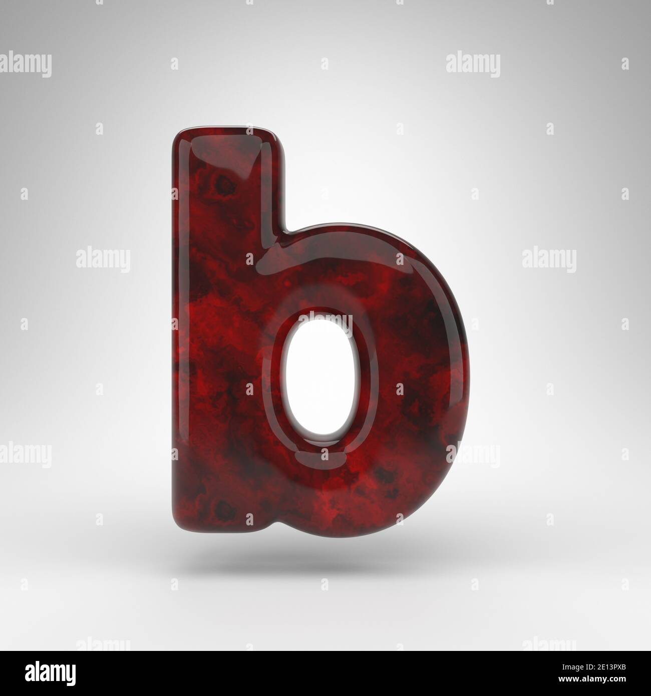 Letter B lowercase on white background. Red amber 3D rendered font with ...