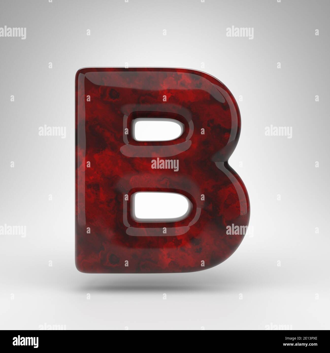 Letter B uppercase on white background. Red amber 3D rendered font with ...