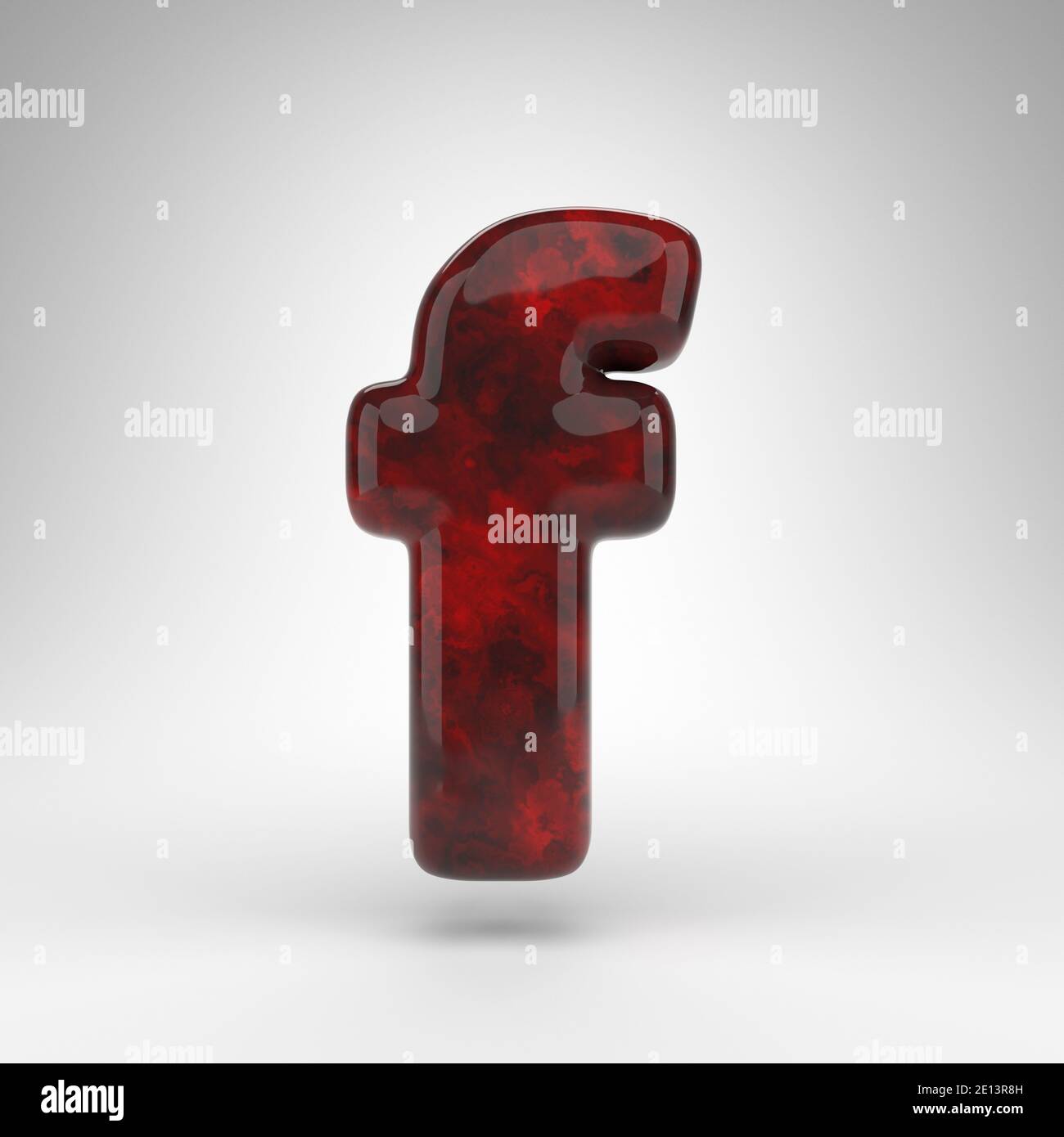Letter F lowercase on white background. Red amber 3D rendered font with ...