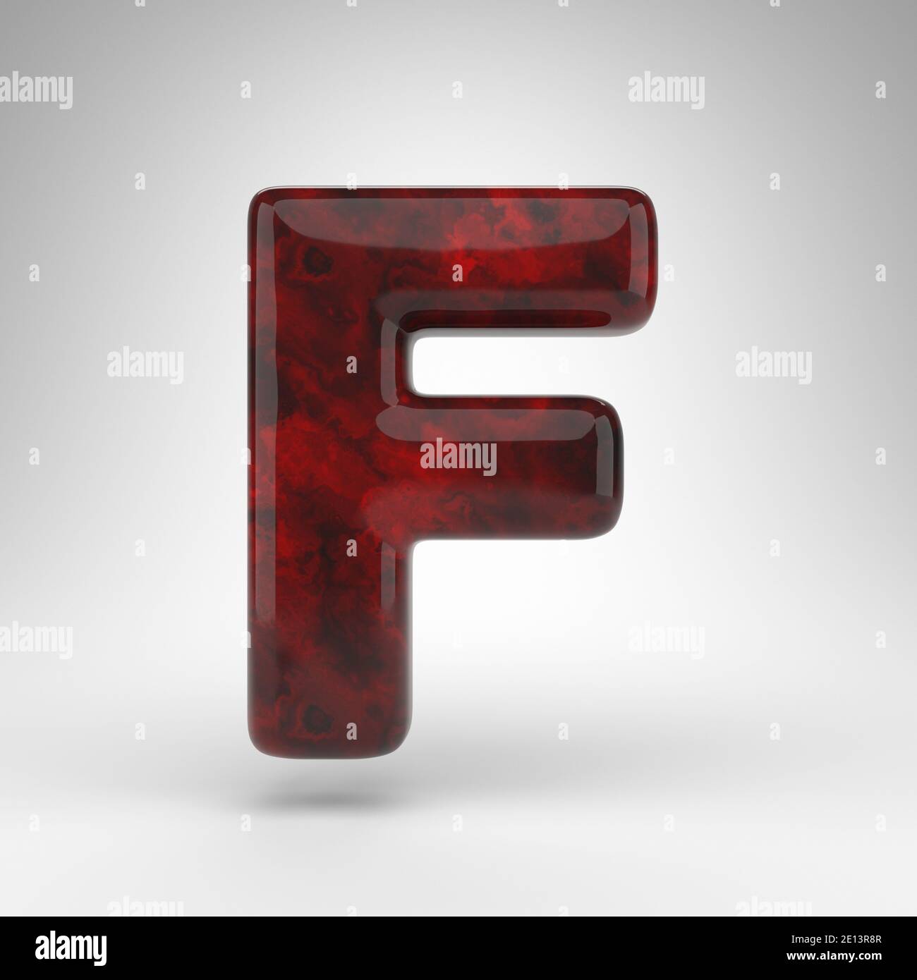Letter F uppercase on white background. Red amber 3D rendered font with ...