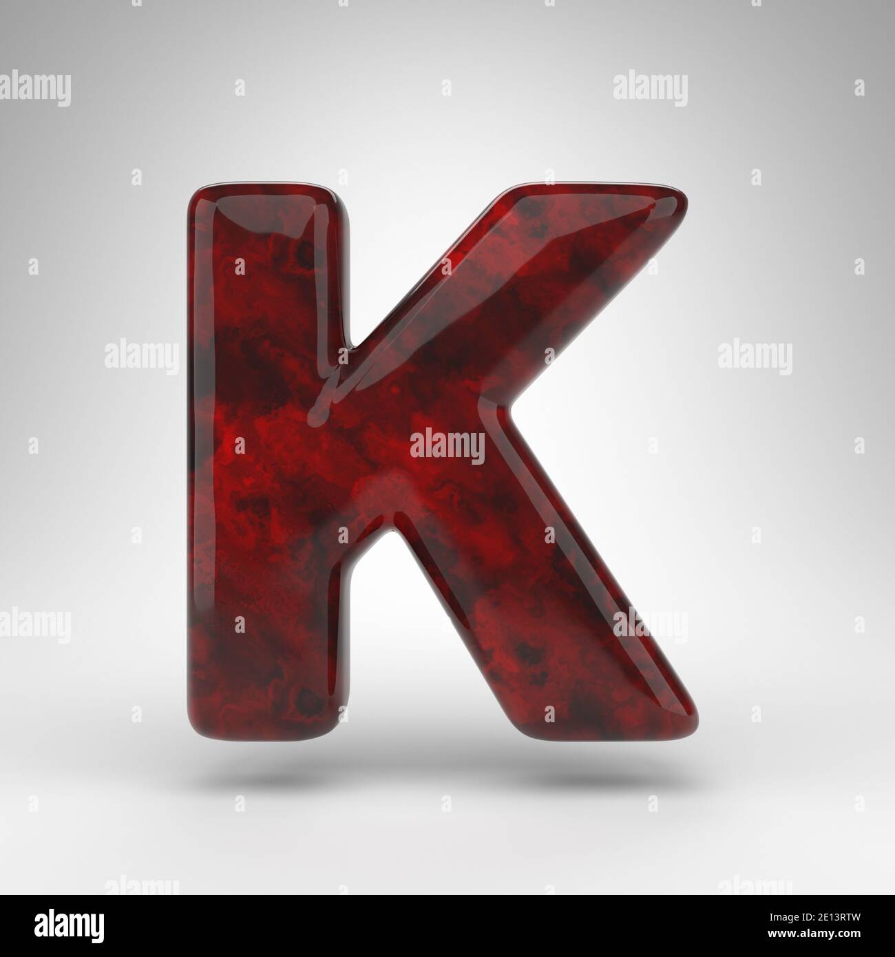 Letter K uppercase on white background. Red amber 3D rendered font with ...