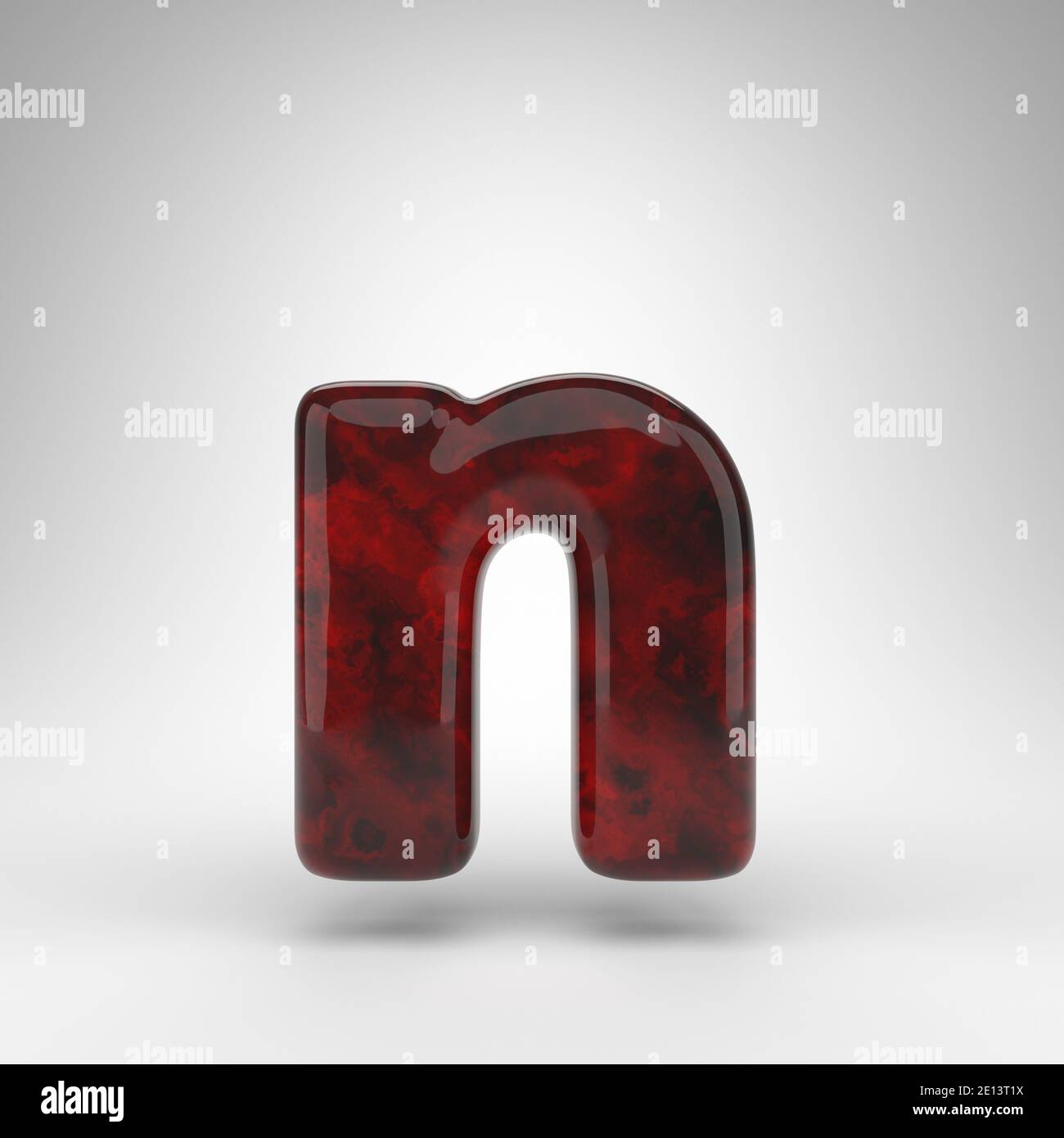 Letter N lowercase on white background. Red amber 3D rendered font with ...