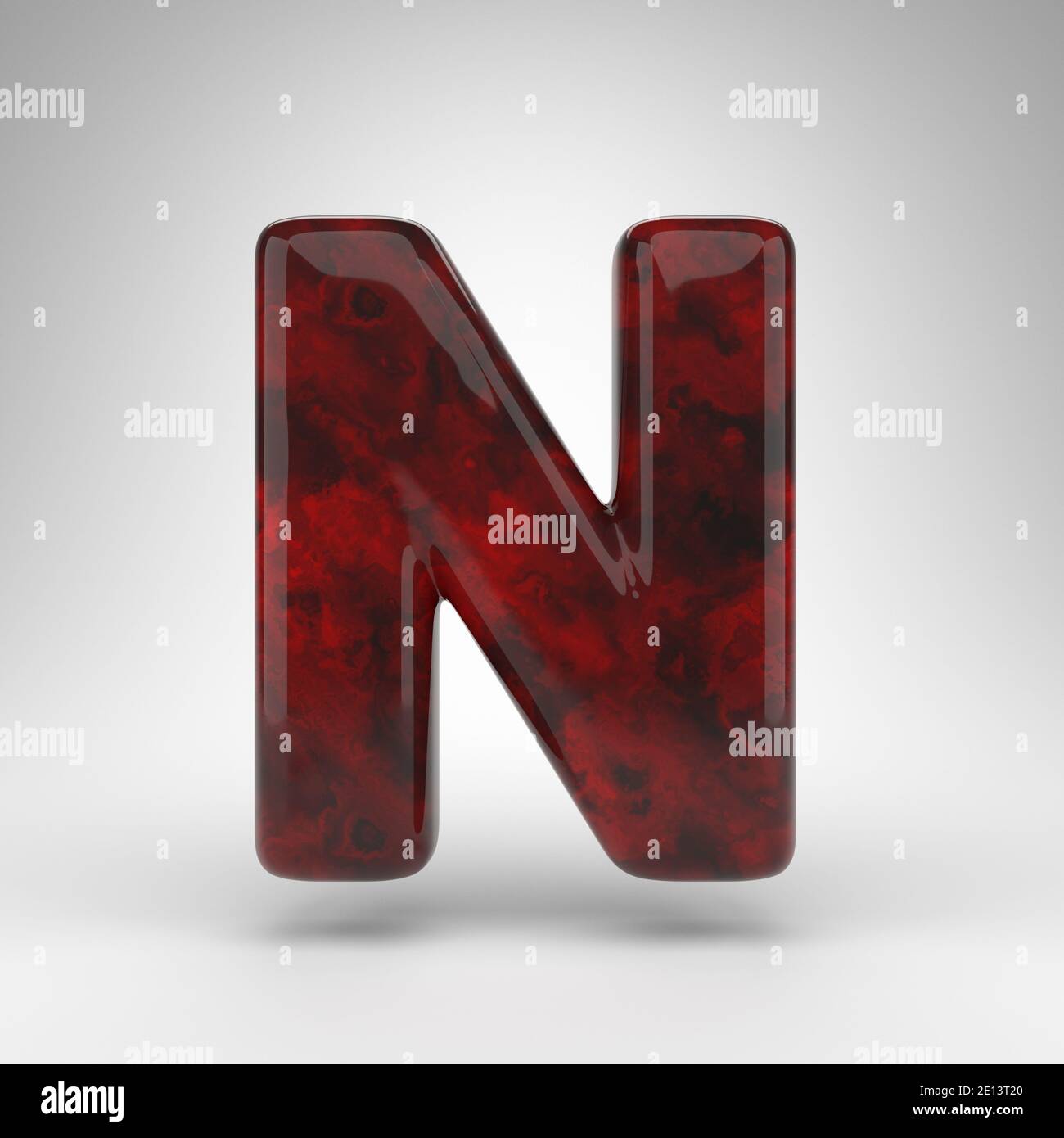 Letter N uppercase on white background. Red amber 3D rendered font with ...