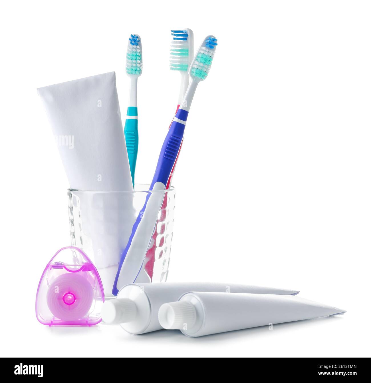 Set for oral hygiene on white background Stock Photo - Alamy