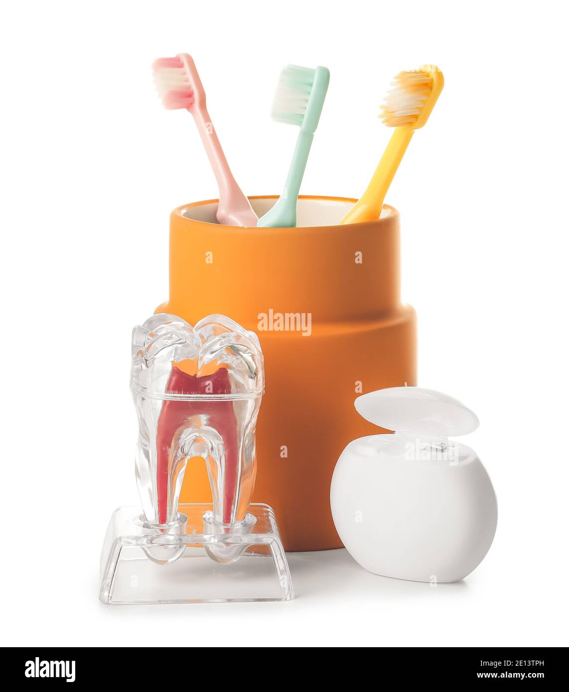 Set for oral hygiene on white background Stock Photo - Alamy