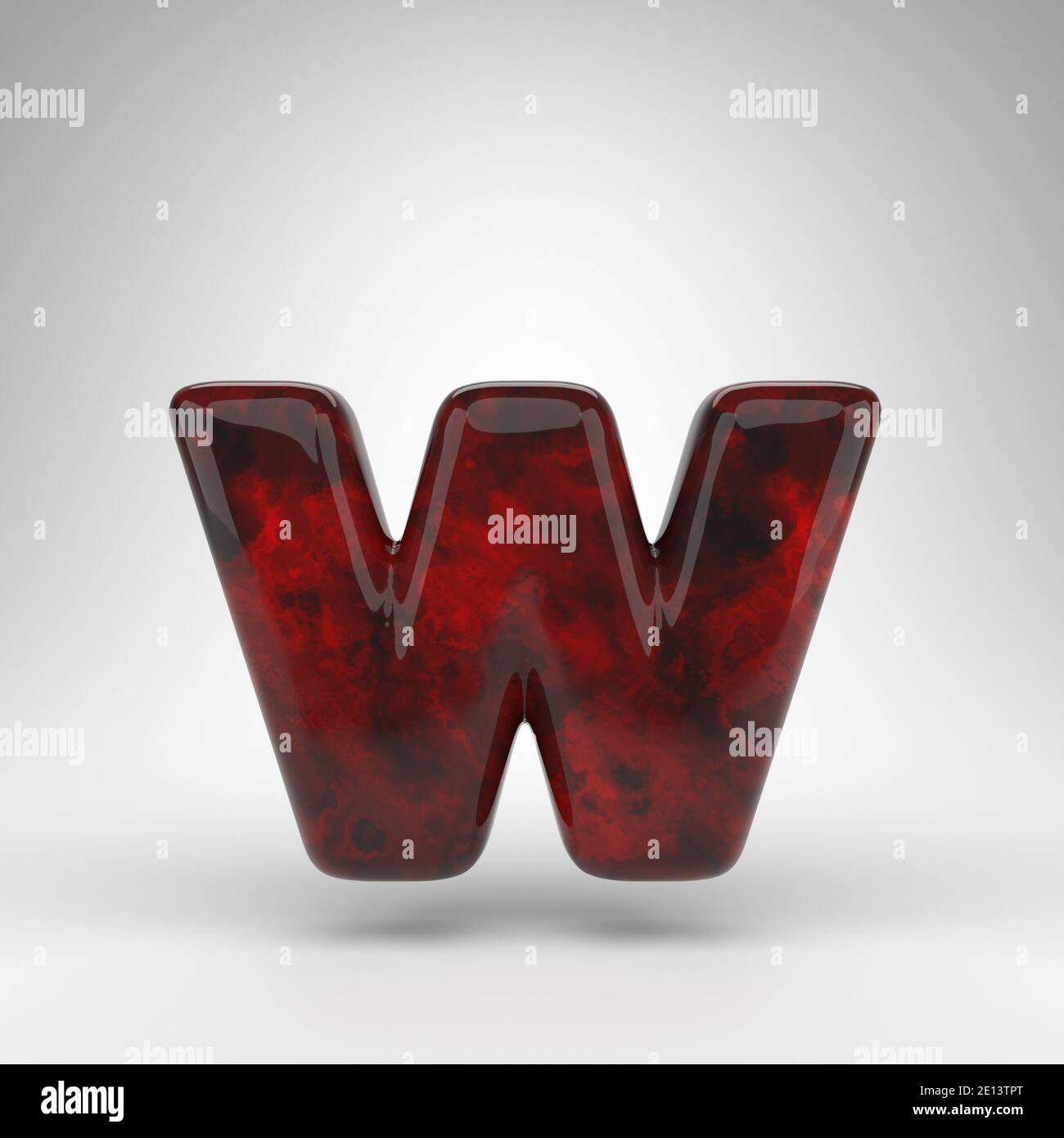 Letter W lowercase on white background. Red amber 3D rendered font with ...