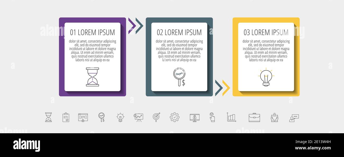 Vector Infographic rectangles with 3 steps. Square template can be used ...