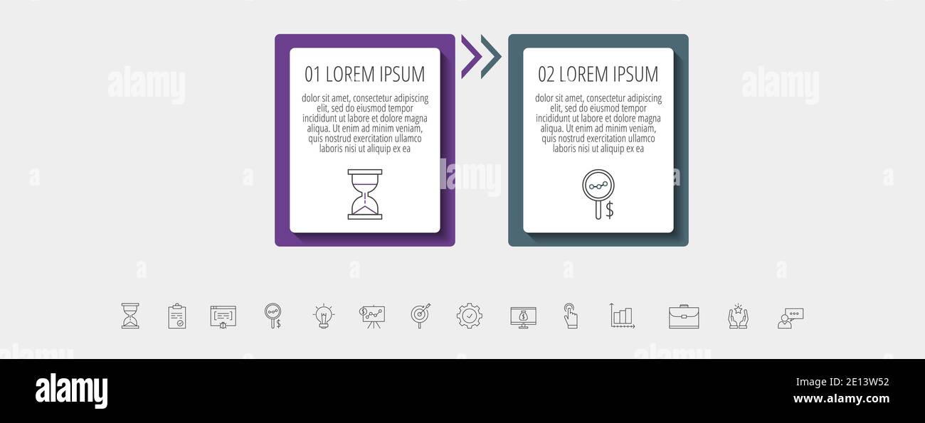 Vector Infographic rectangles with 2 steps. Square template can be used ...