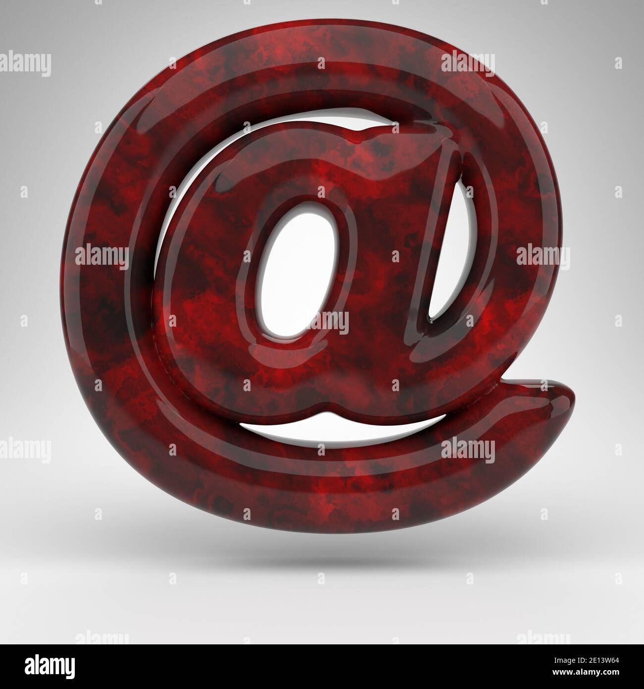 AT symbol on white background. Red amber 3D rendered sign with glossy ...