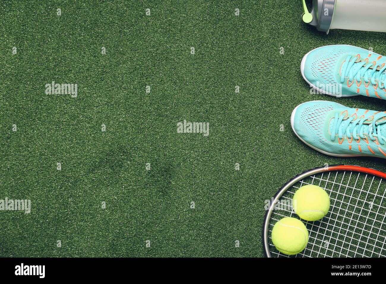 Set of sport equipment on color background Stock Photo - Alamy