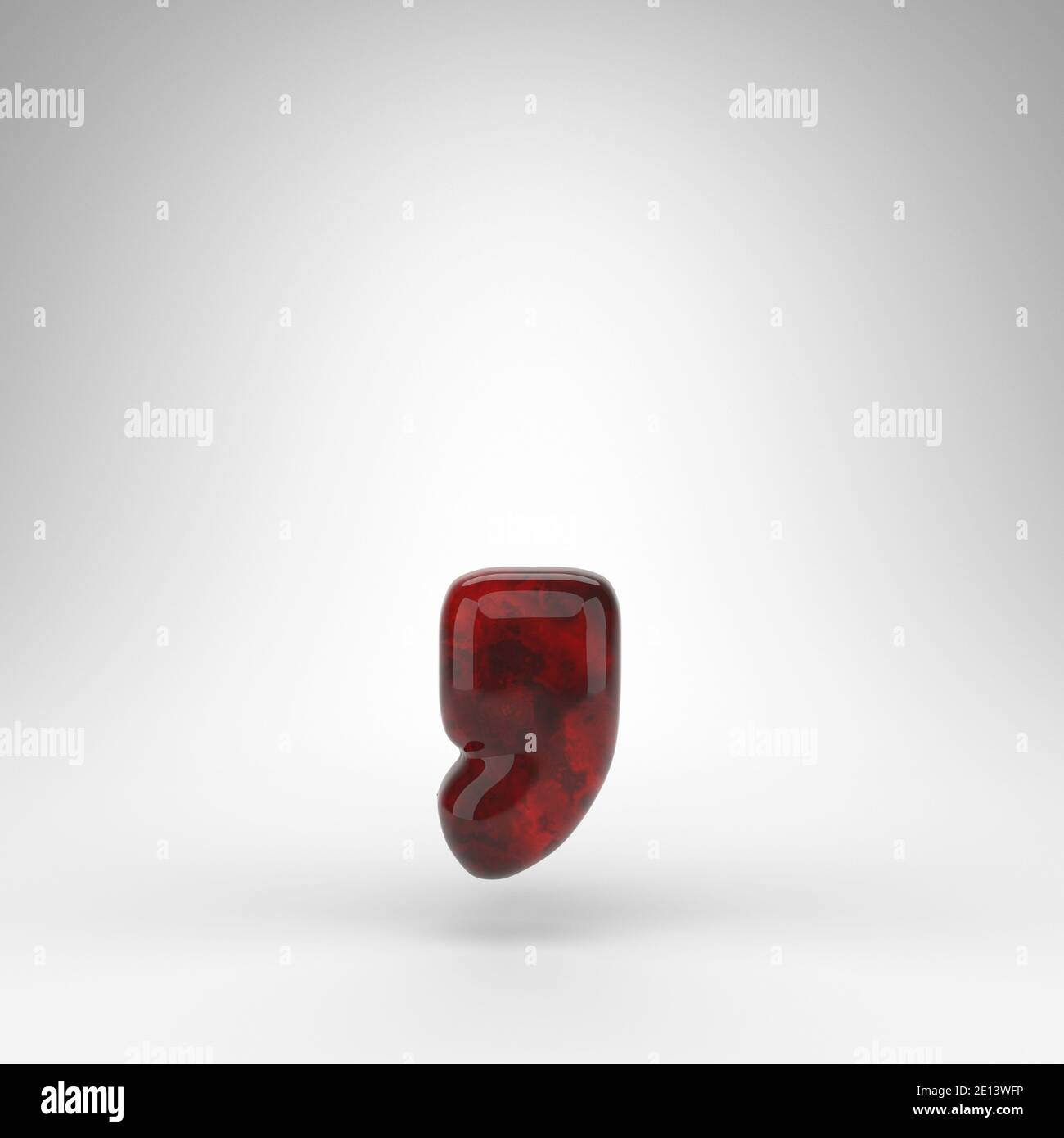 Coma symbol on white background. Red amber 3D rendered sign with glossy ...