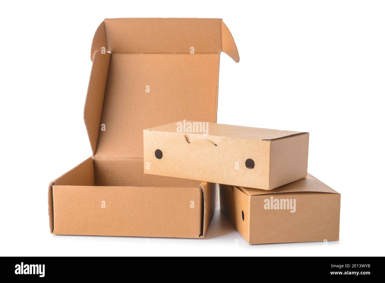 Blank cardboard boxes on white background Stock Photo - Alamy