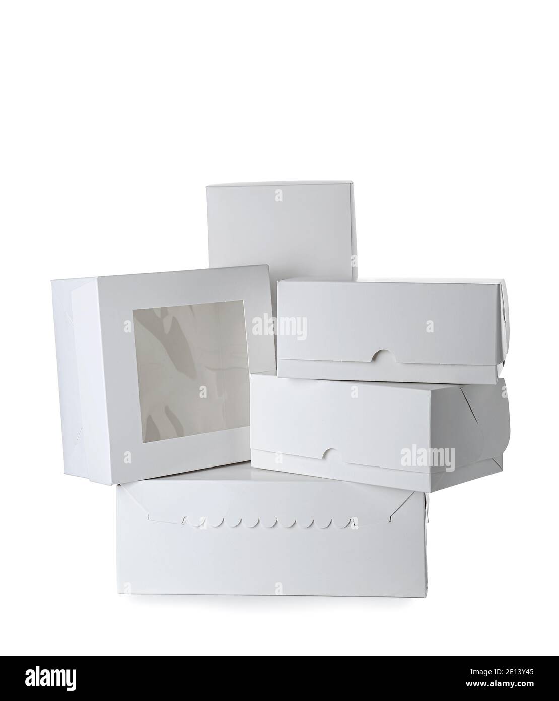 Blank cardboard boxes on white background Stock Photo - Alamy