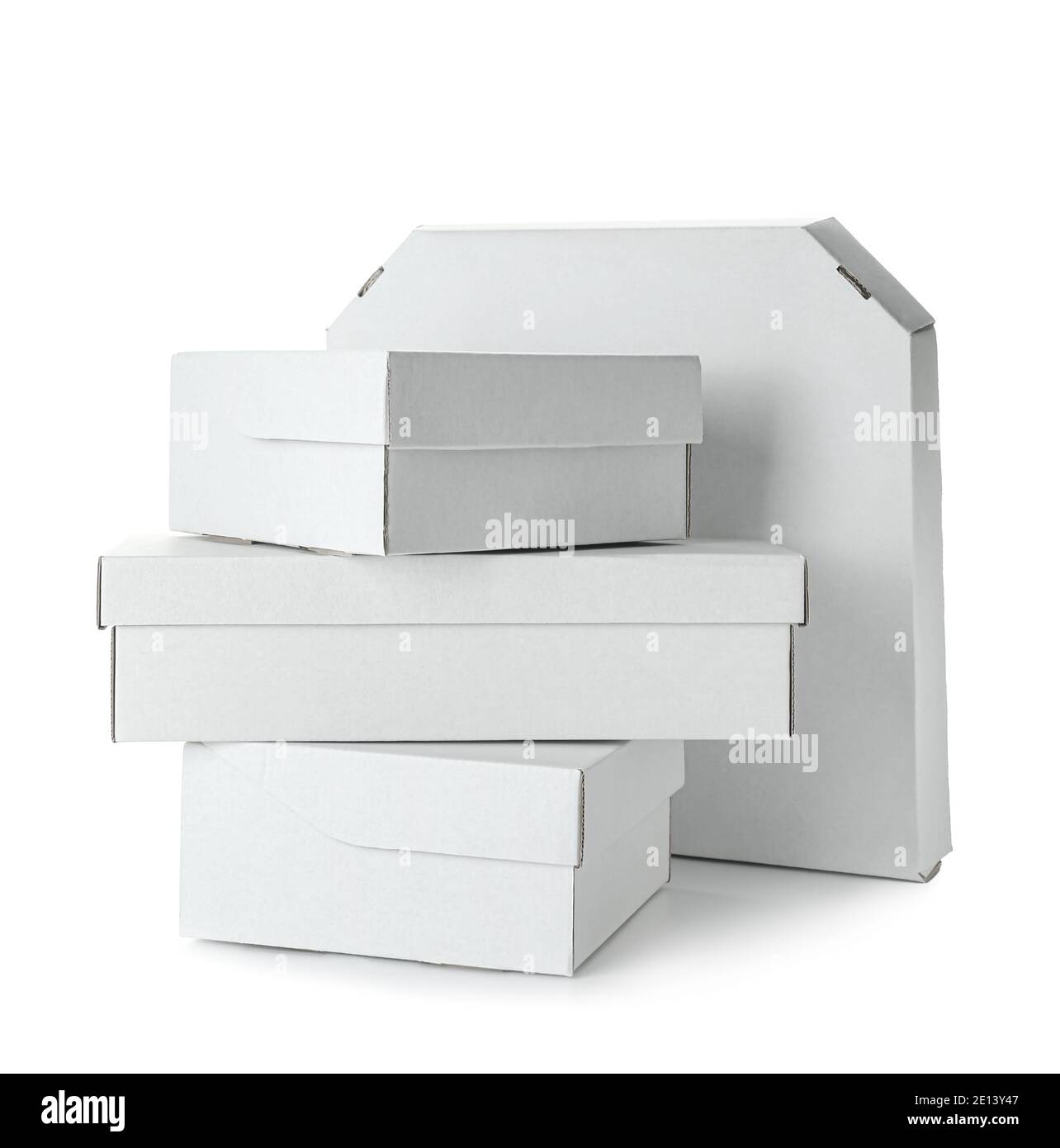 Blank cardboard boxes on white background Stock Photo - Alamy