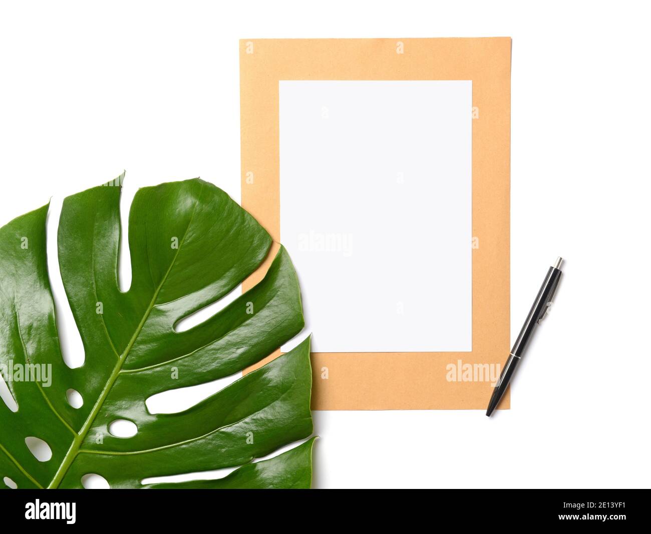 Composition with blank paper sheet on white background Stock Photo - Alamy