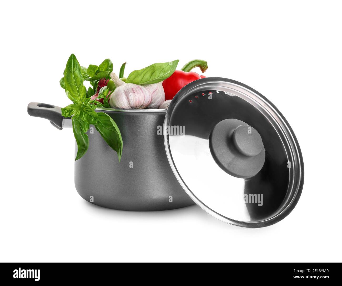 Cooking pot with vegetables isolated on white background Stock Photo ...