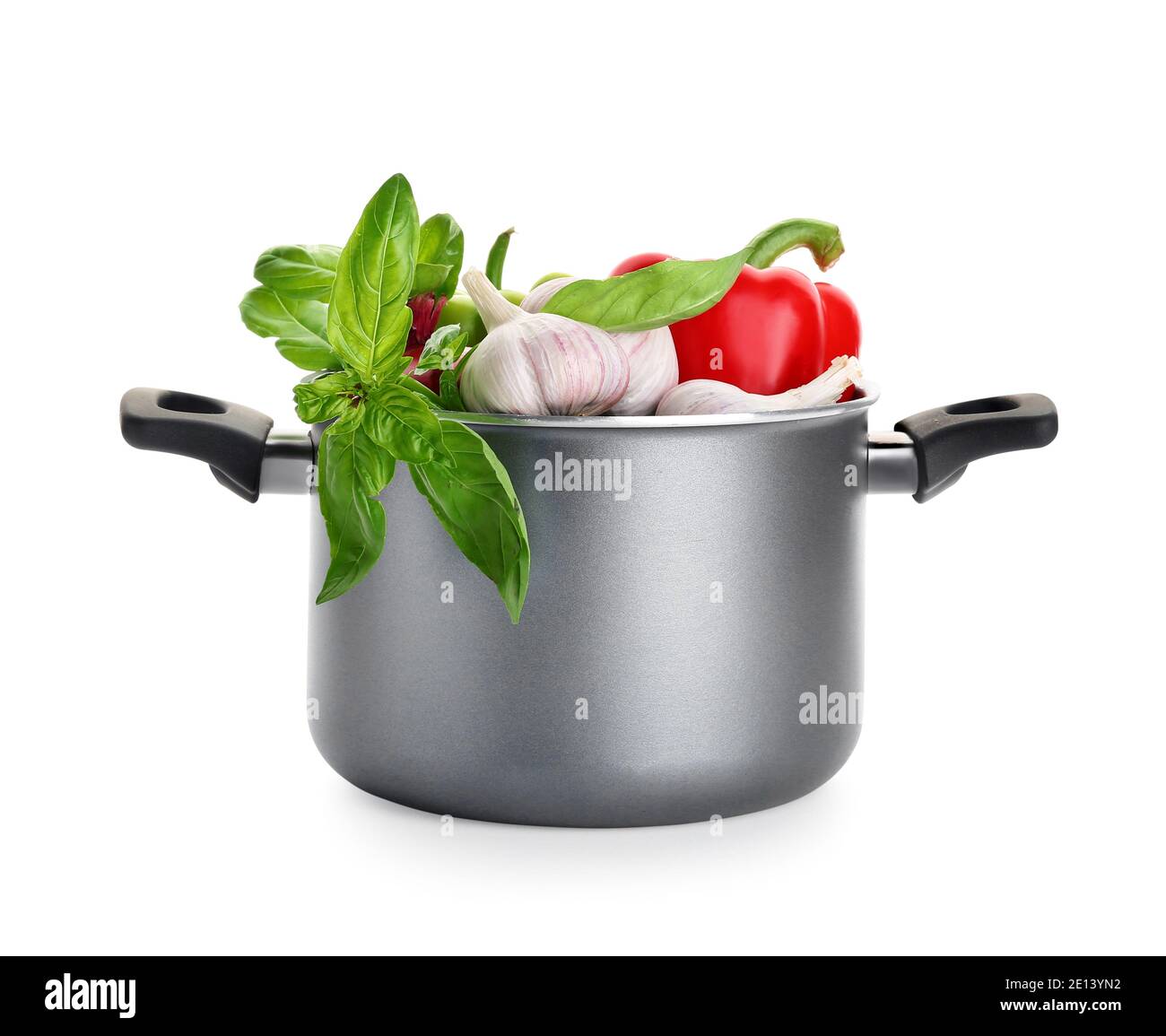 Cooking pot with vegetables isolated on white background Stock Photo ...